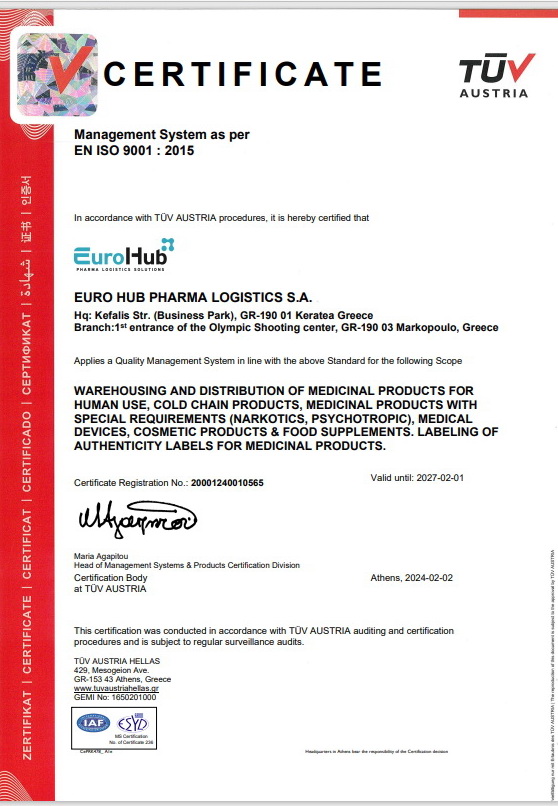 Certifications | EuroHub Pharma Logistics